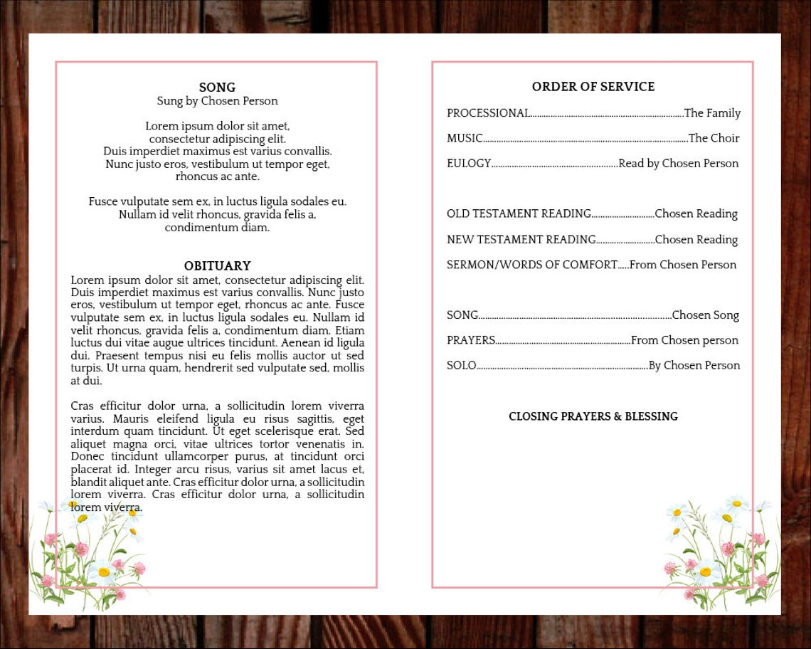 Daisy Funeral Program Template Order of Service With Daisies - Etsy UK