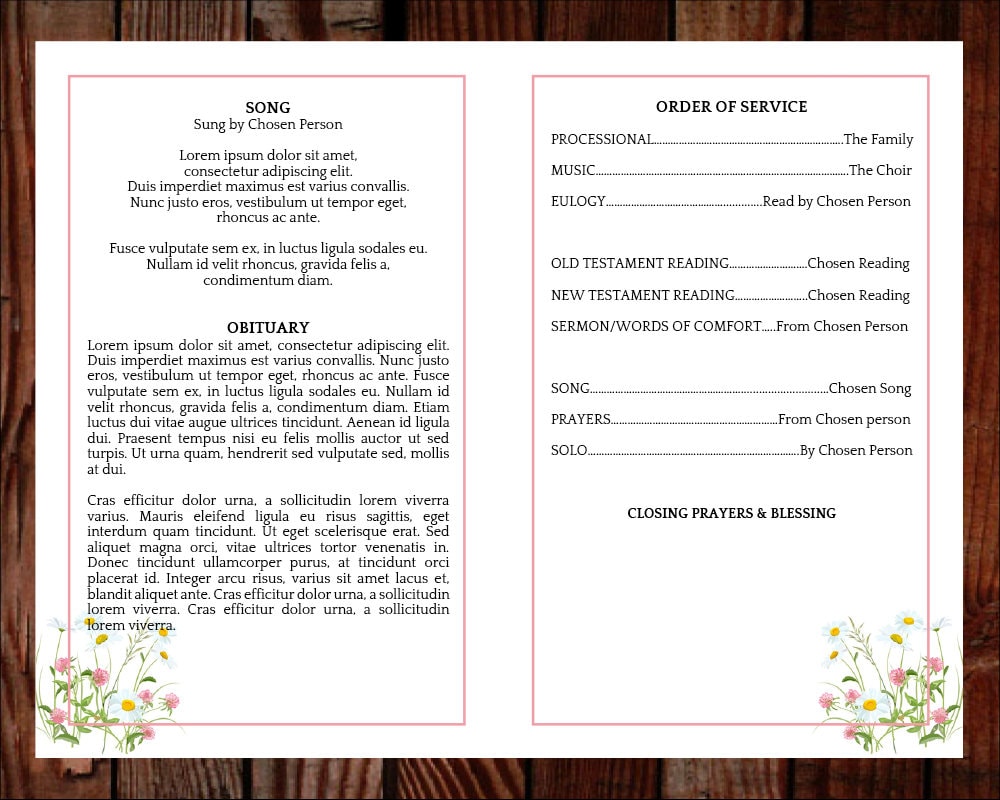 Daisy Funeral Program Template | Order of Service With Daisies | Daisy ...