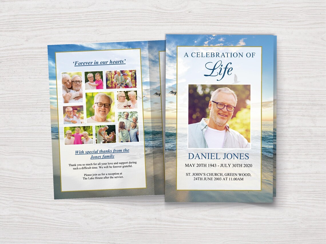 Beach Funeral Program Template for Men | Celebration of Life | Funeral ...