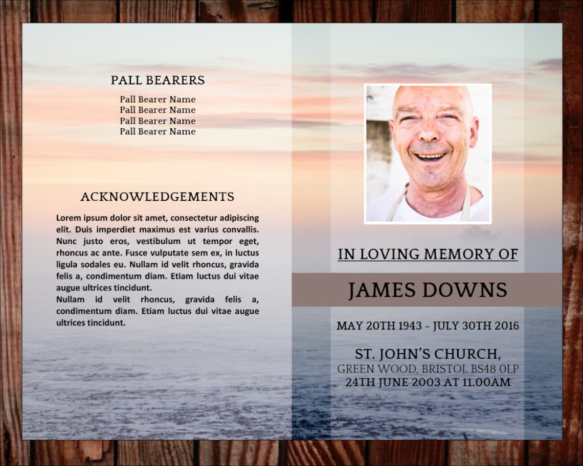 Sunset Funeral Program Template Memorial Program for Men | Etsy