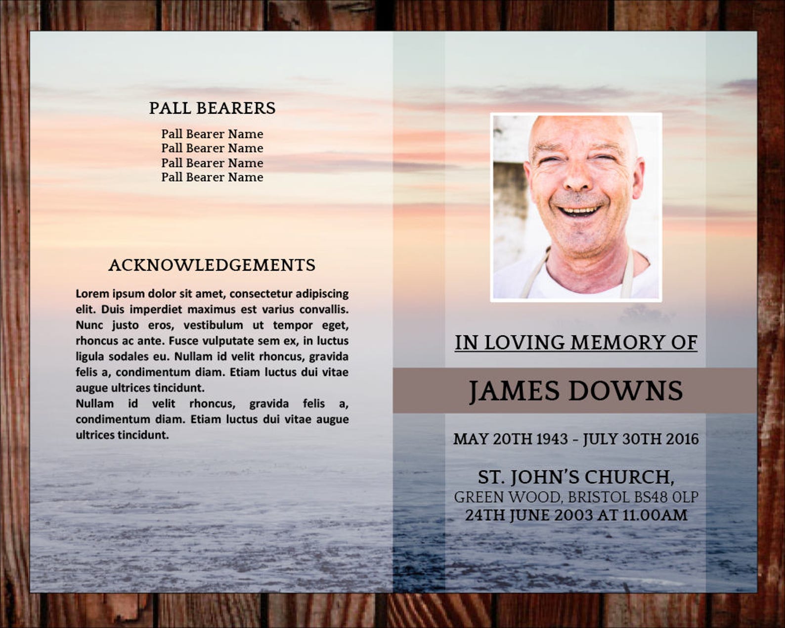 Sunset Funeral Program Template Memorial Program for Men | Etsy