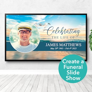 Premium Funeral Powerpoint Template With Beach Design | Funeral ...
