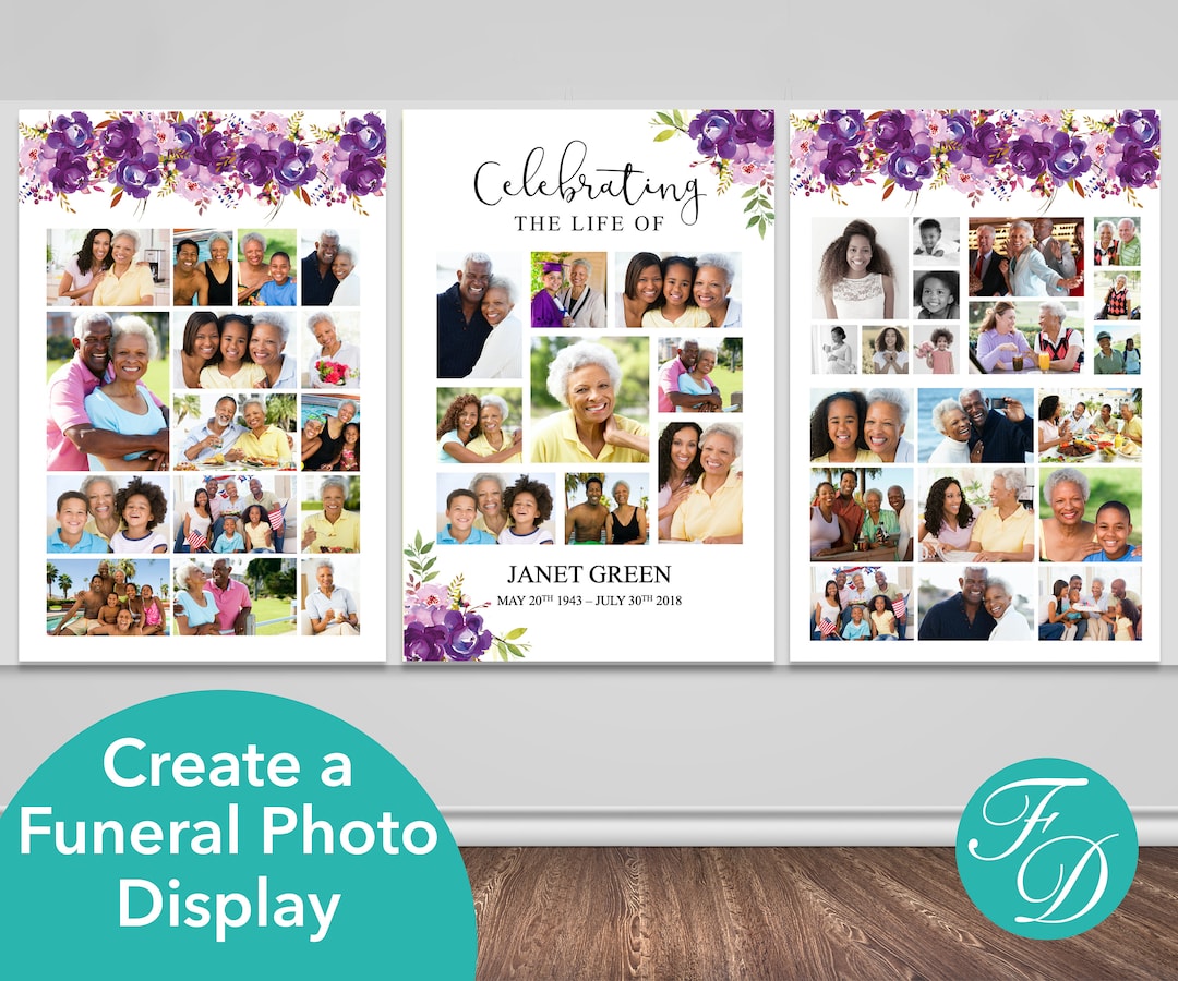 Purple Funeral Poster Bundle Funeral Photo Display Celebration of Life ...