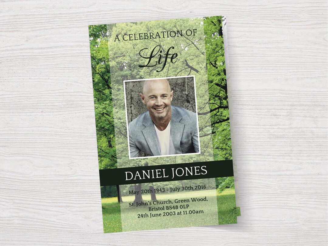 Green Woodland Funeral Program Template | Celebration of Life Program ...