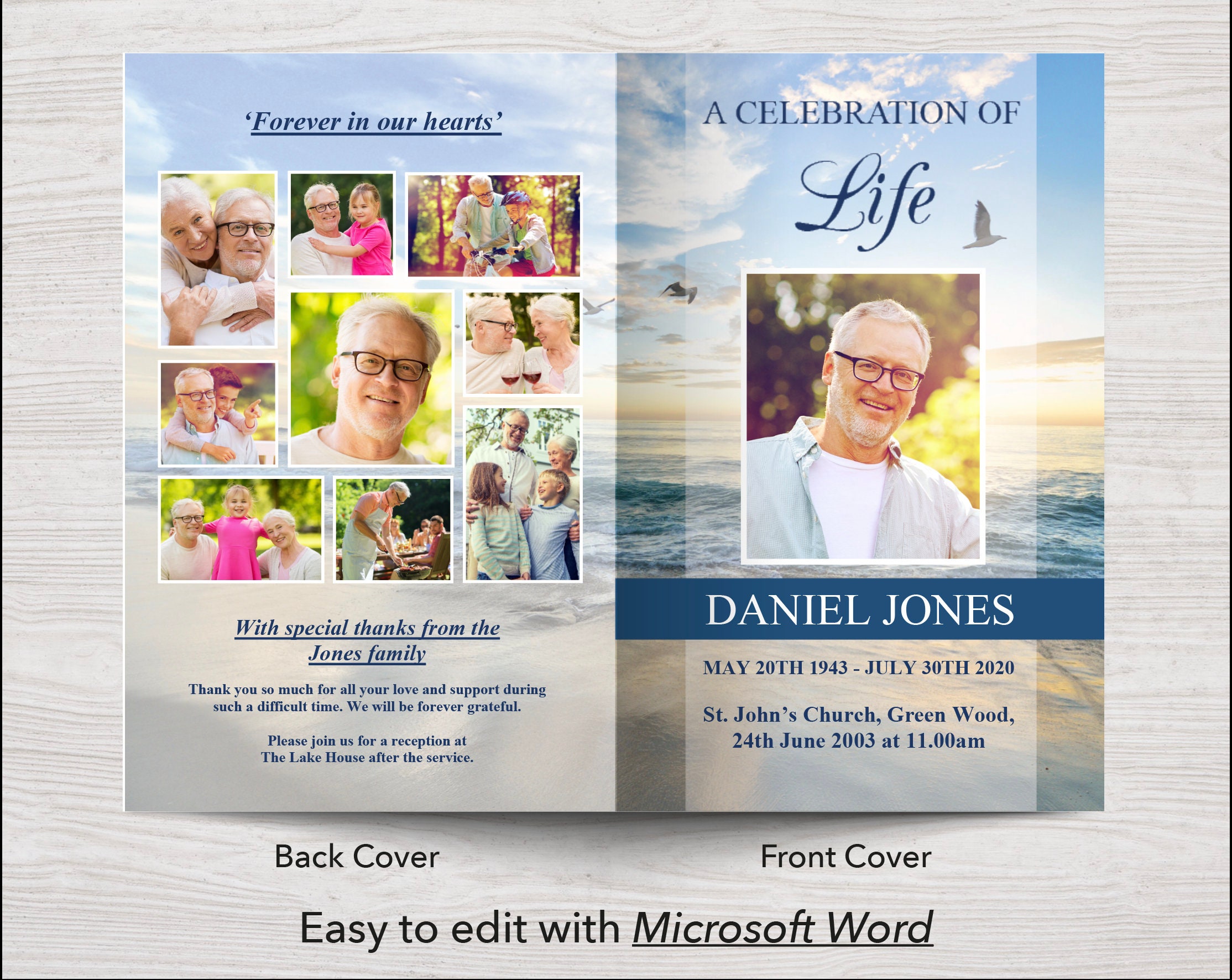 Funeral Program Template | Beach Funeral Order of Service | Obituary ...