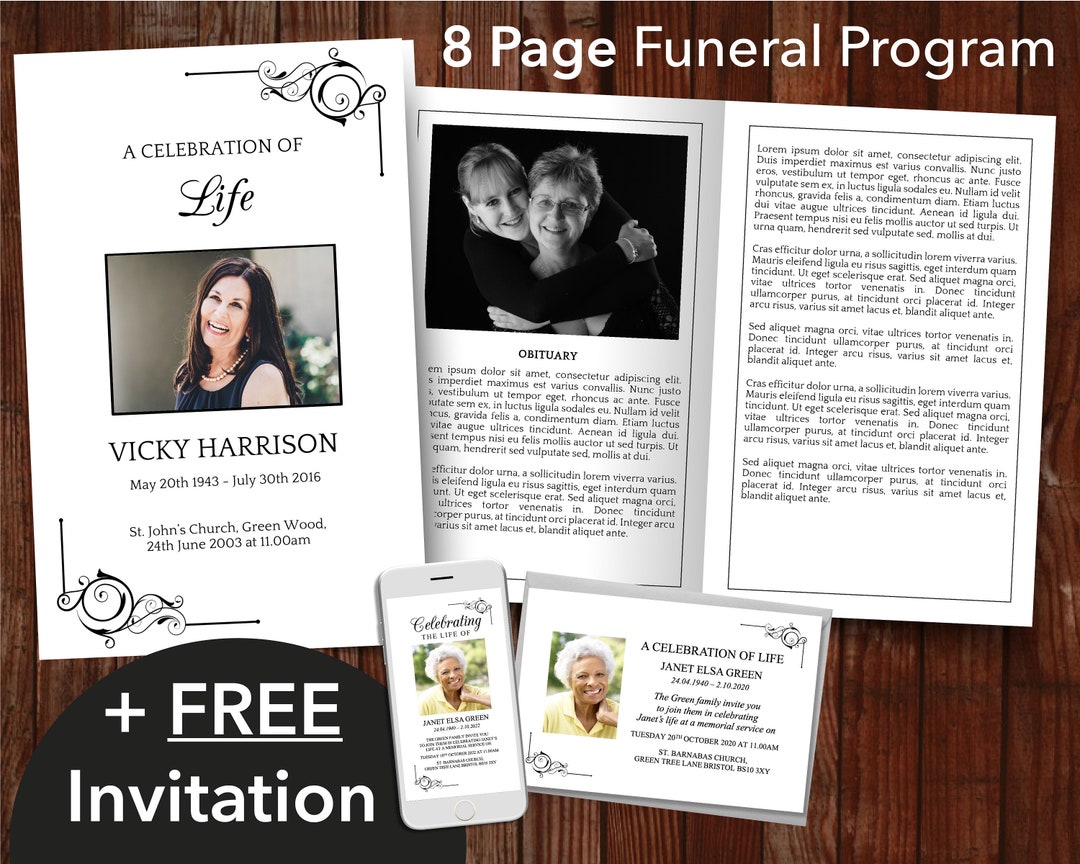 8 Page Funeral Program Template for Woman FREE Funeral Invitation ...