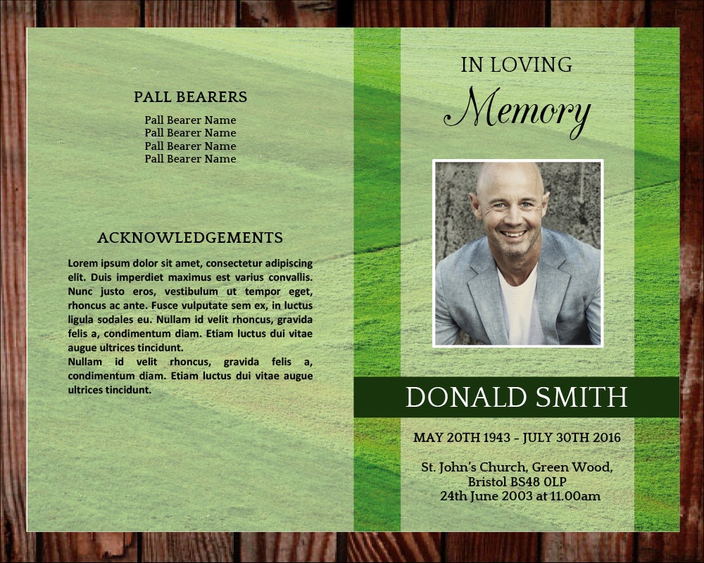 Green Funeral Program Template for Men Green Celebration of - Etsy UK
