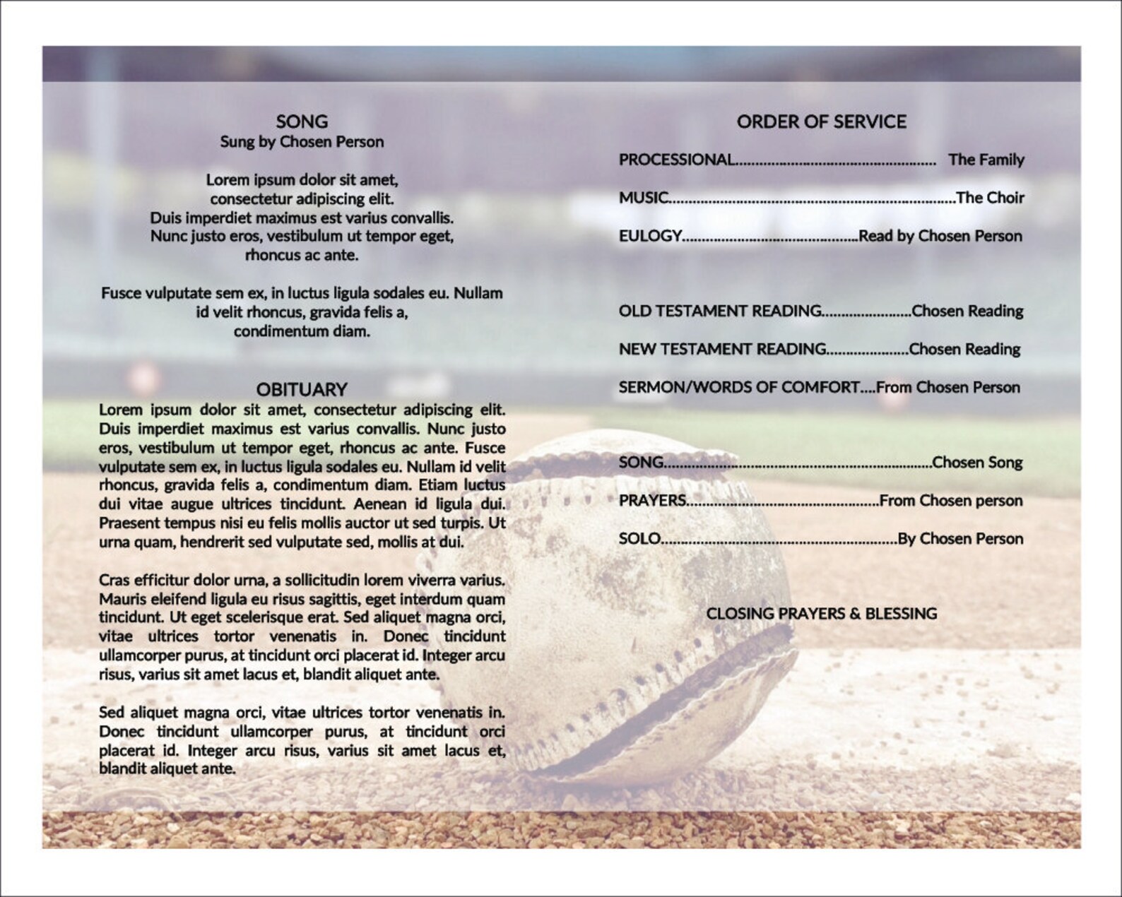 Baseball Funeral Program Template Baseball Celebration of - Etsy