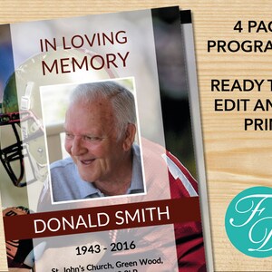 Football Funeral Program Template | NFL Memorial Program | Celebration ...