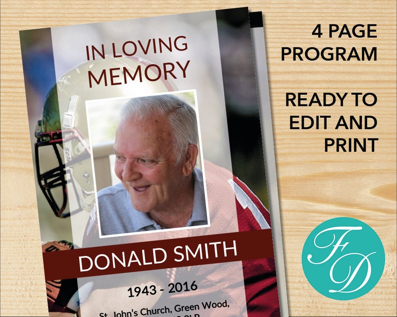 Football Funeral Program Template NFL Memorial Program | Etsy UK