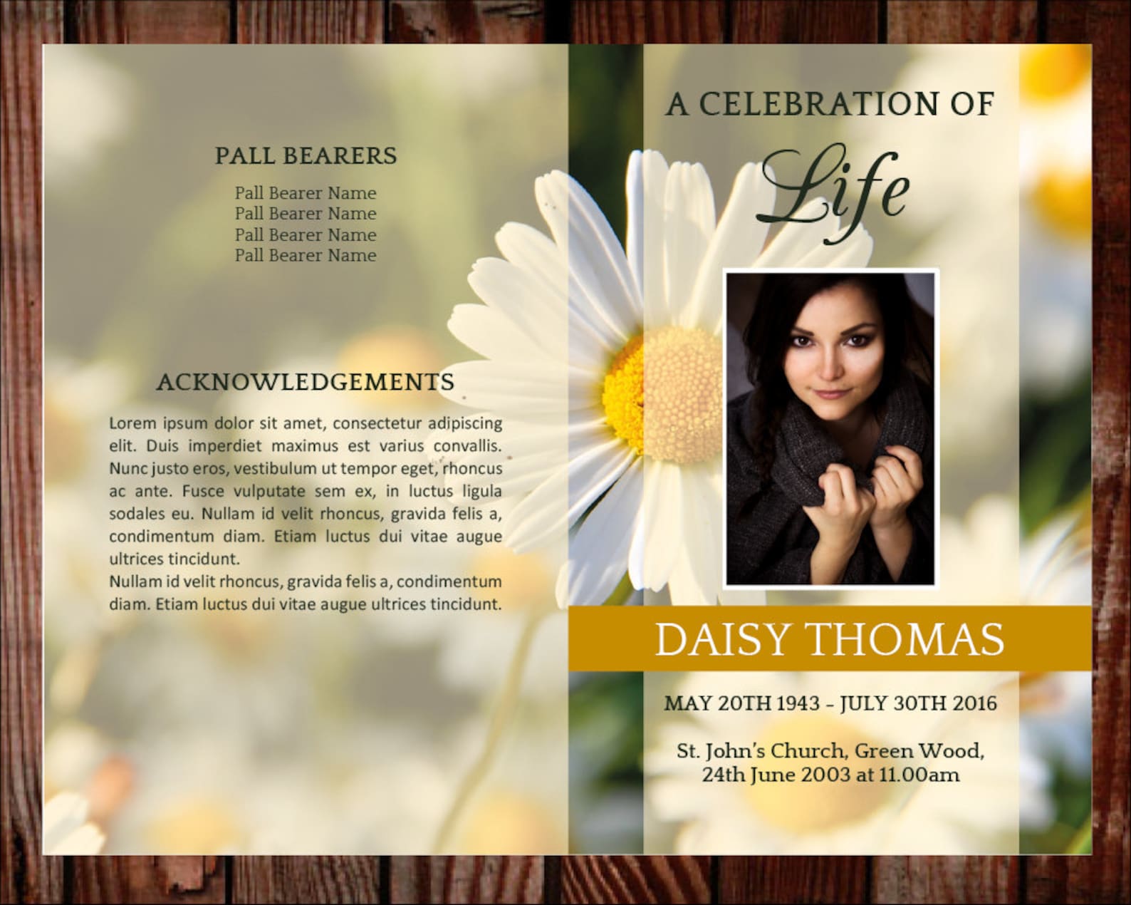Daisy Funeral Program Template Celebration of Life Program - Etsy UK