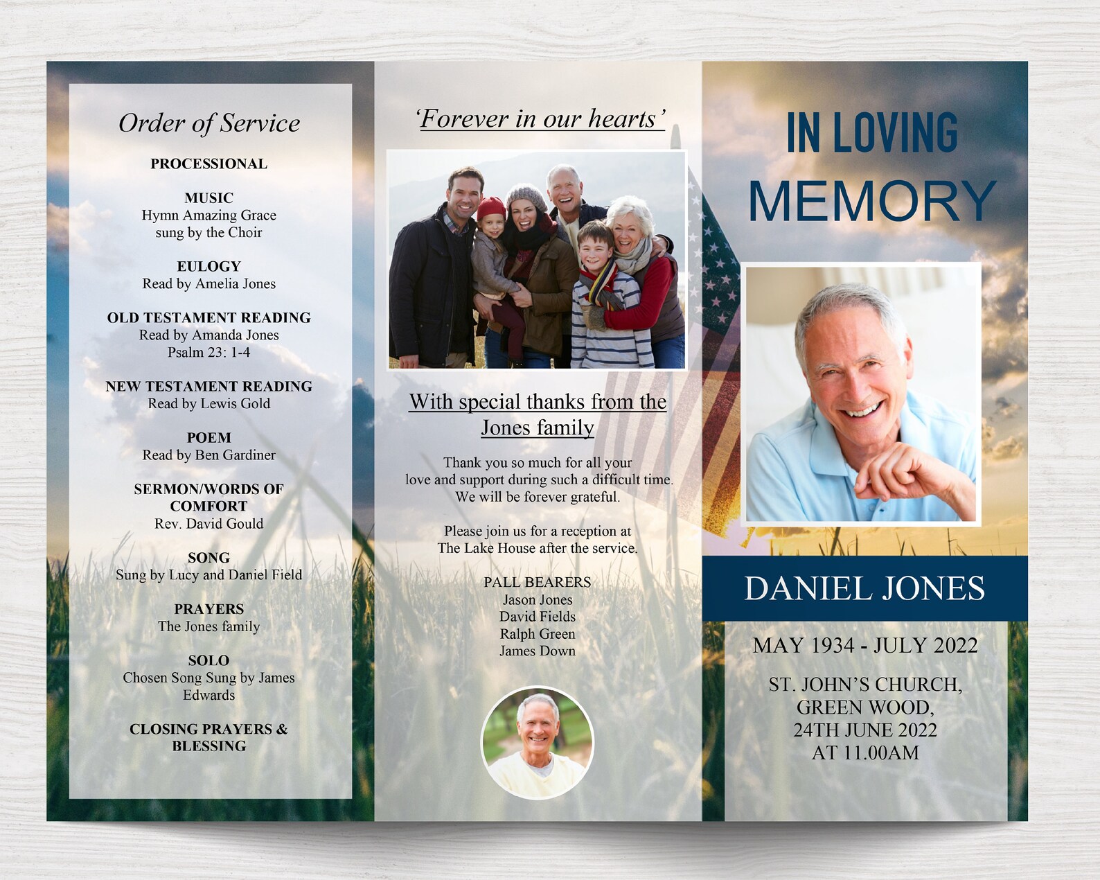 Trifold Military Funeral Program Template Military Obituary | Etsy