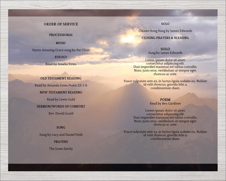 Manly Funeral Program Template, Mountain Top Memorial Booklet, Husband ...