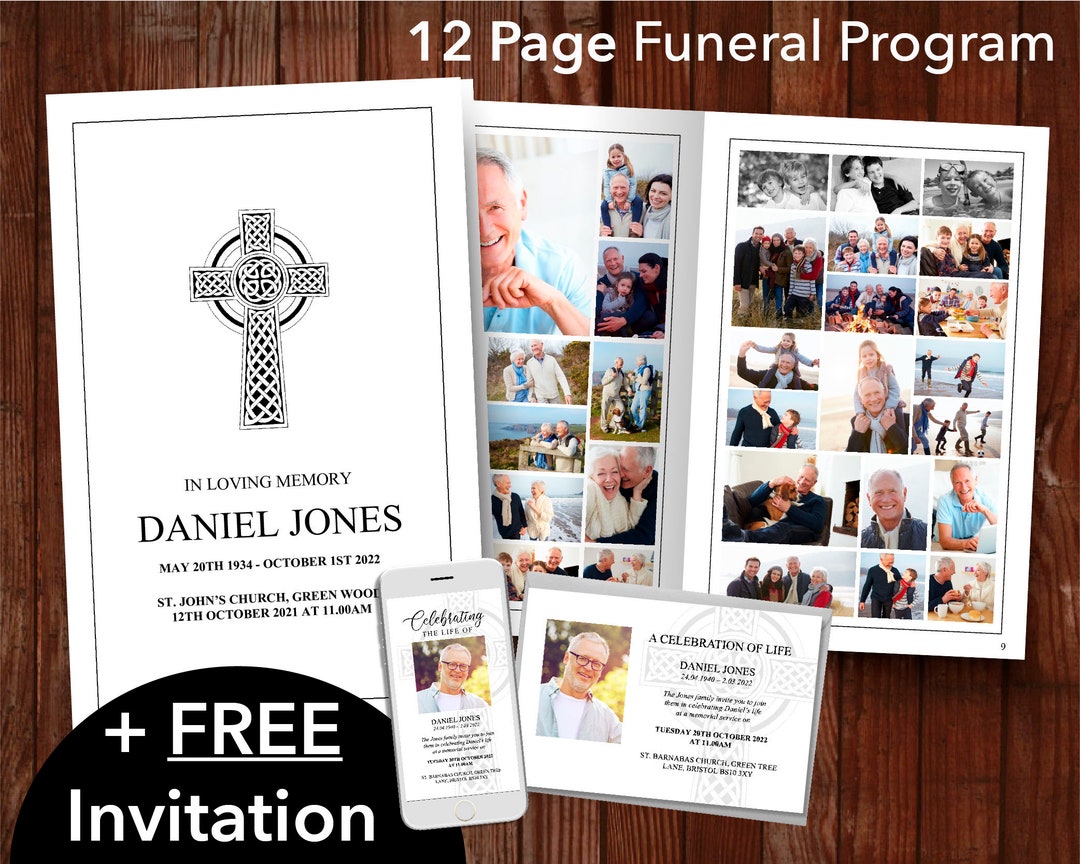 12 Page Catholic Funeral Program Template + FREE Memorial Evite ...