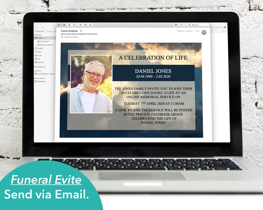 Funeral Evite for Men | Funeral Invitation | Funeral E-invite | Funeral ...