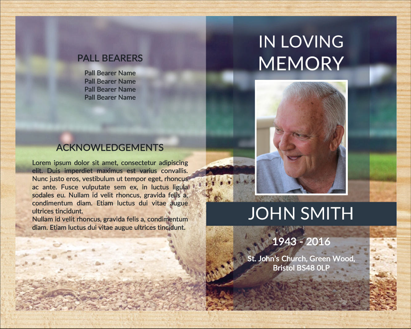 Baseball Funeral Program Template Prayer Card Baseball - Etsy