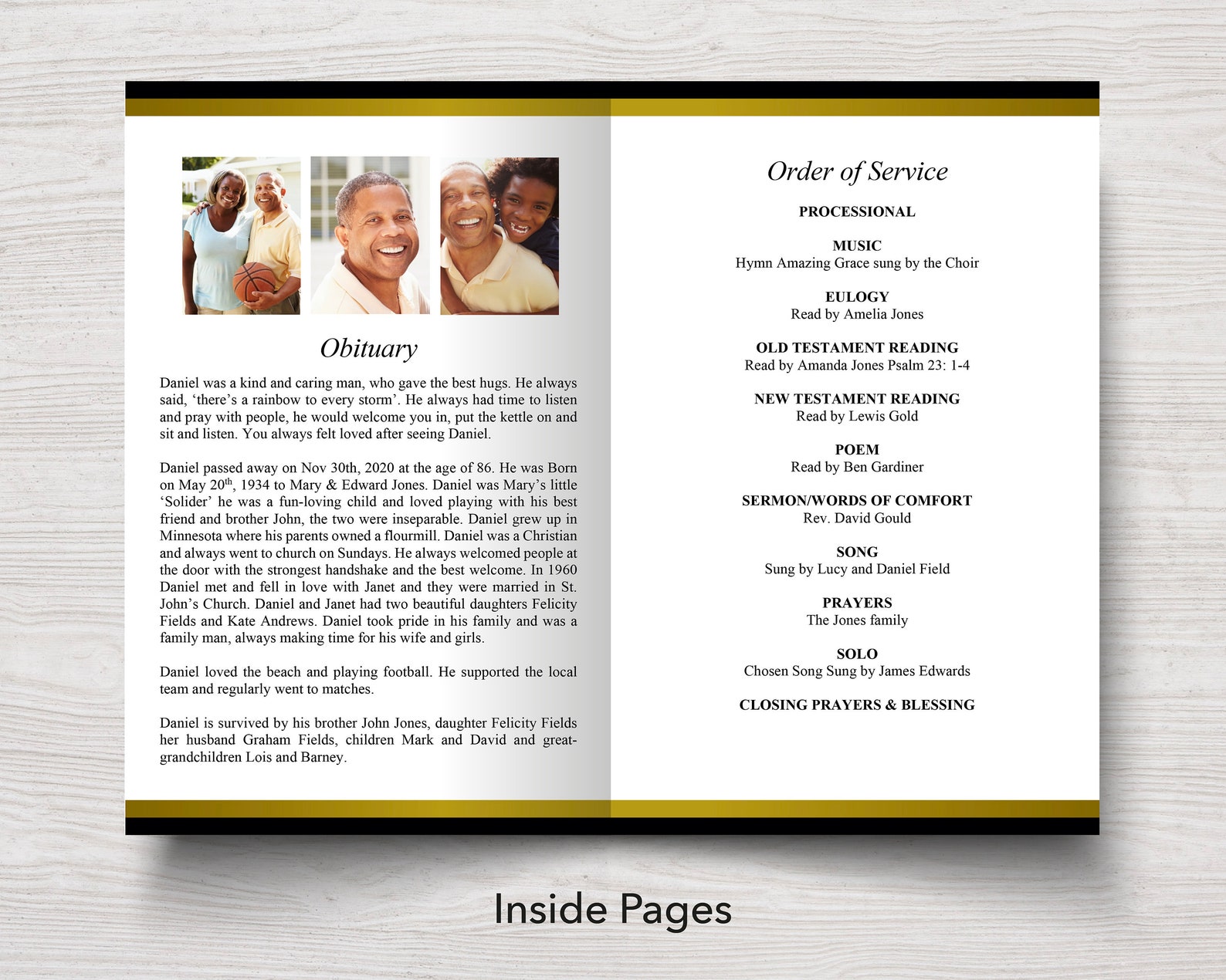 Funeral Program Template for Man Gold Funeral Program - Etsy