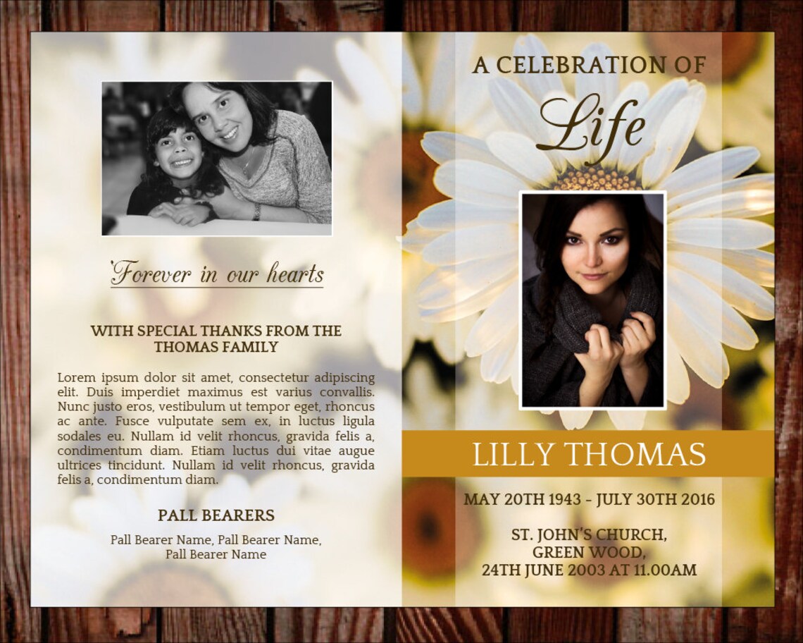 Daisy Funeral Program Template Celebration of Life Program - Etsy UK