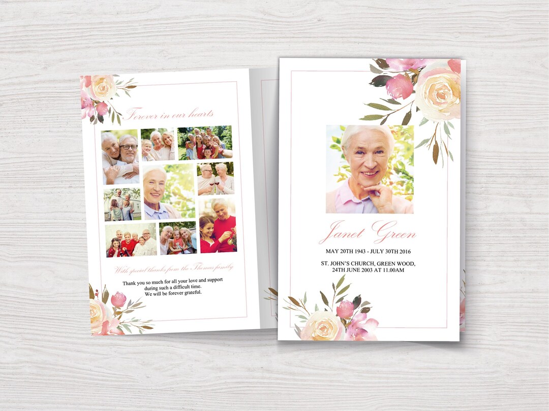In Loving Memory Funeral Program Template With Watercolor Flowers ...