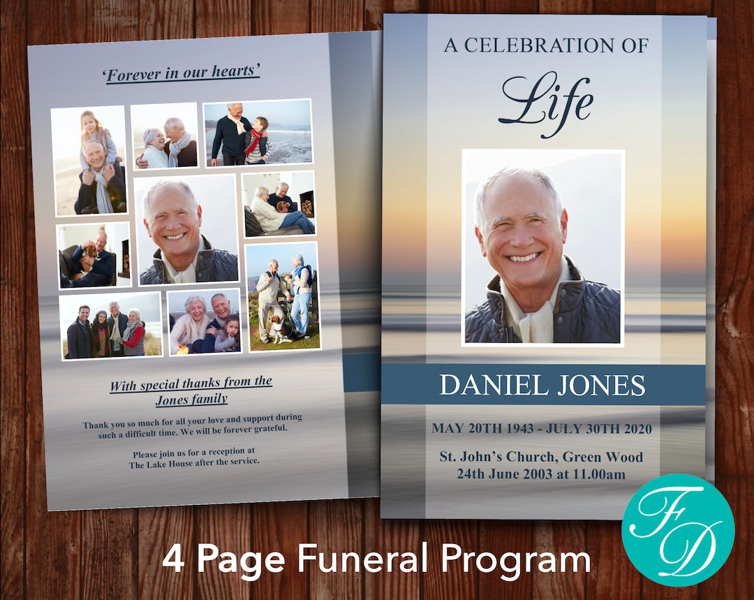 Ocean Sunset Funeral Program Celebration of Life Program Sunset ...