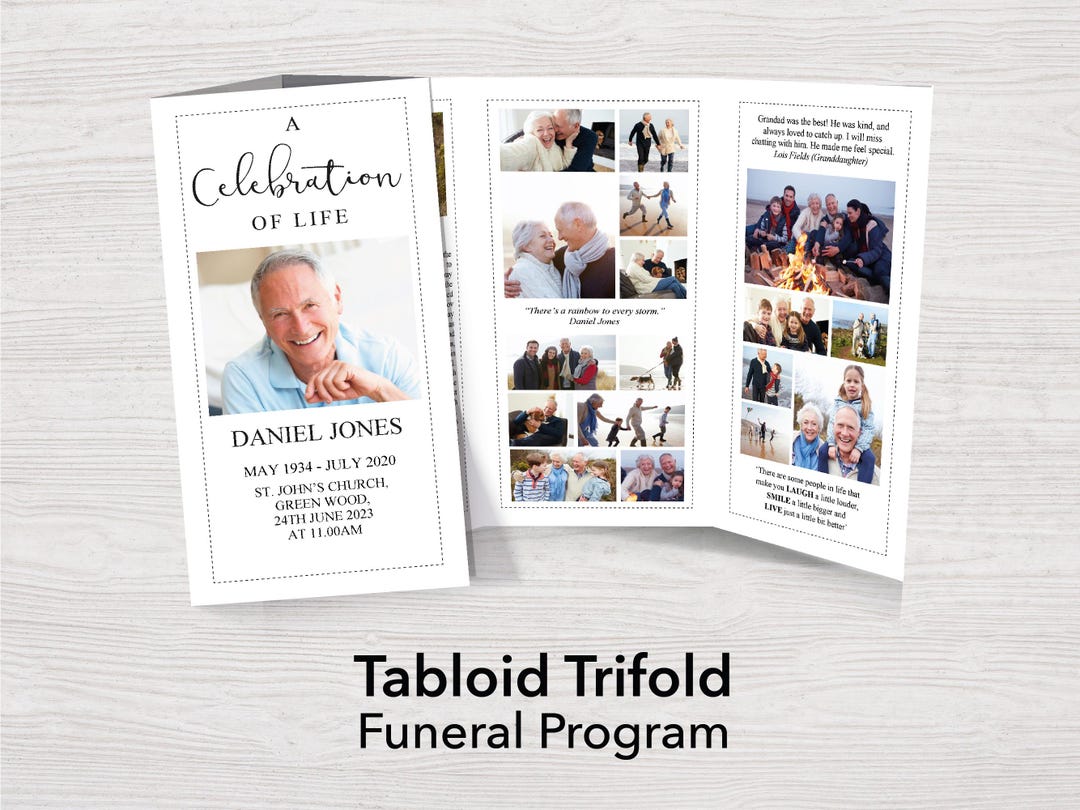 11x17 Trifold Funeral Program Template for Man | Tabloid Trifold ...