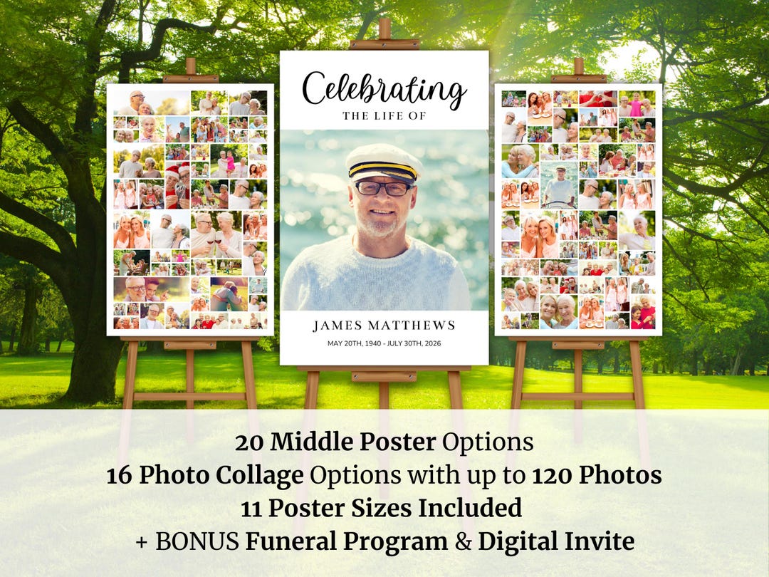 Funeral Easel Signs, Canva Memorial Photo Boards, Funeral Presentation ...