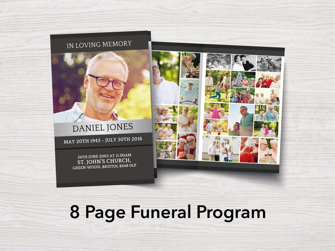 Manly Funeral Program Template | 8 Page Memorial Booklet | 8 Page ...