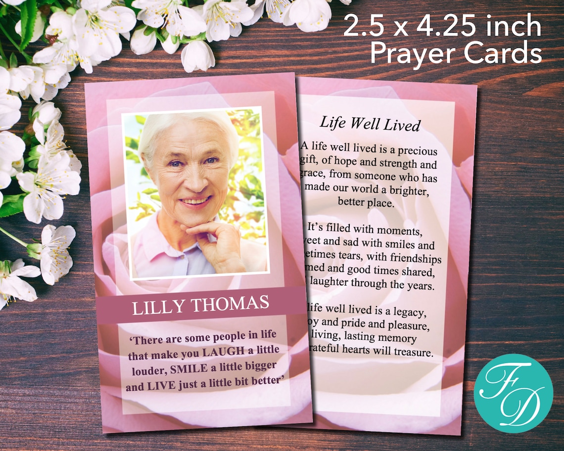 Pink Rose Funeral Prayer Card Funeral Template Funeral - Etsy
