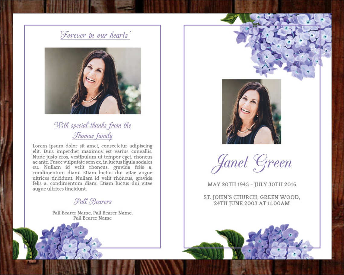 Purple Funeral Program Template Purple Celebration of Life - Etsy