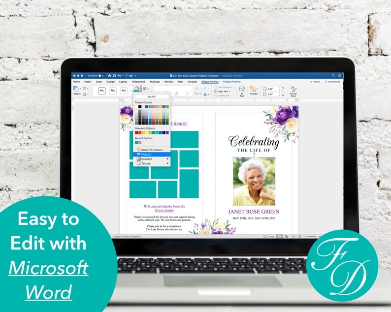 Purple Funeral Program Template Celebration of Life Program | Etsy