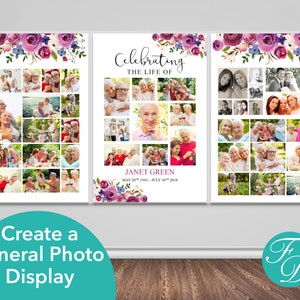 Funeral Poster With Purple Flowers Funeral Memory Board Celebration of ...