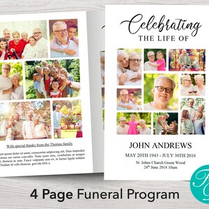 Photo Collage Funeral Program Template Celebration of Life Funeral ...