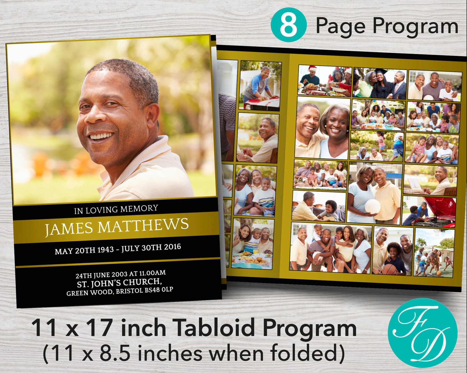 11 X 17 Funeral Program Template for Man 8 Page Funeral | Etsy