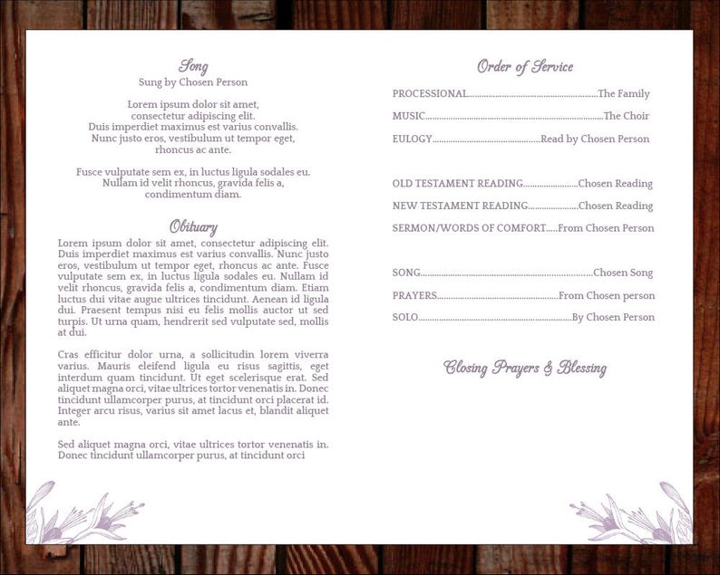 Purple Funeral Program Template Purple Obituary Template | Etsy