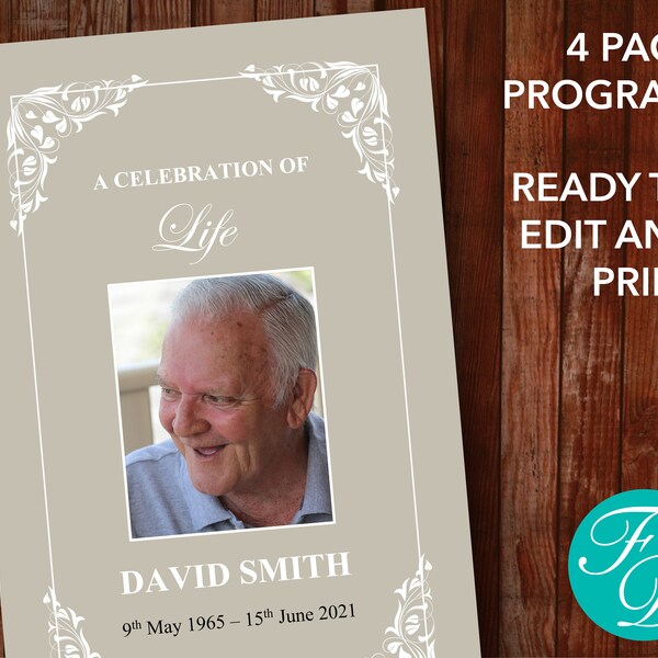 Traditional Funeral Program Template - Etsy