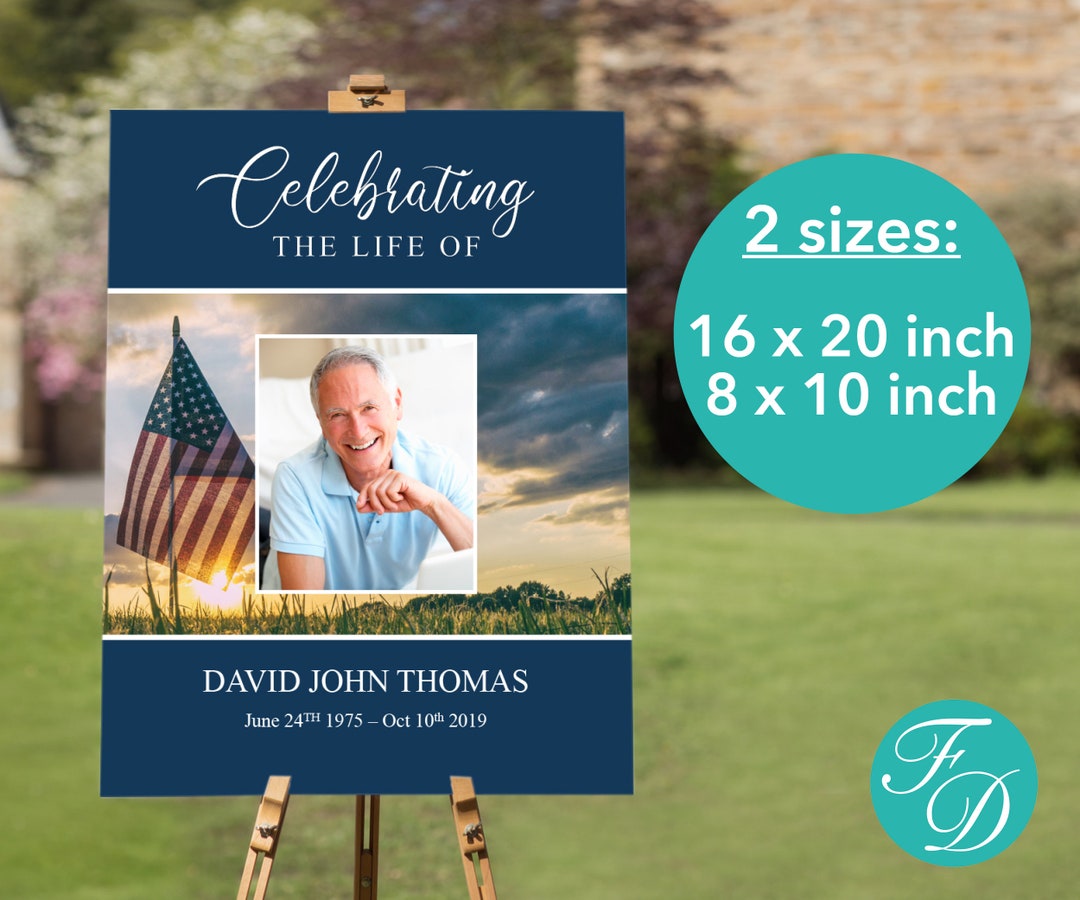 Military Celebration of Life Poster | American Flag Funeral Welcome ...