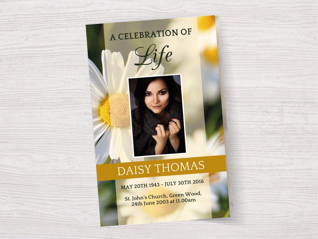 Daisy Funeral Program Template - Celebration of Life Program | Memorial ...