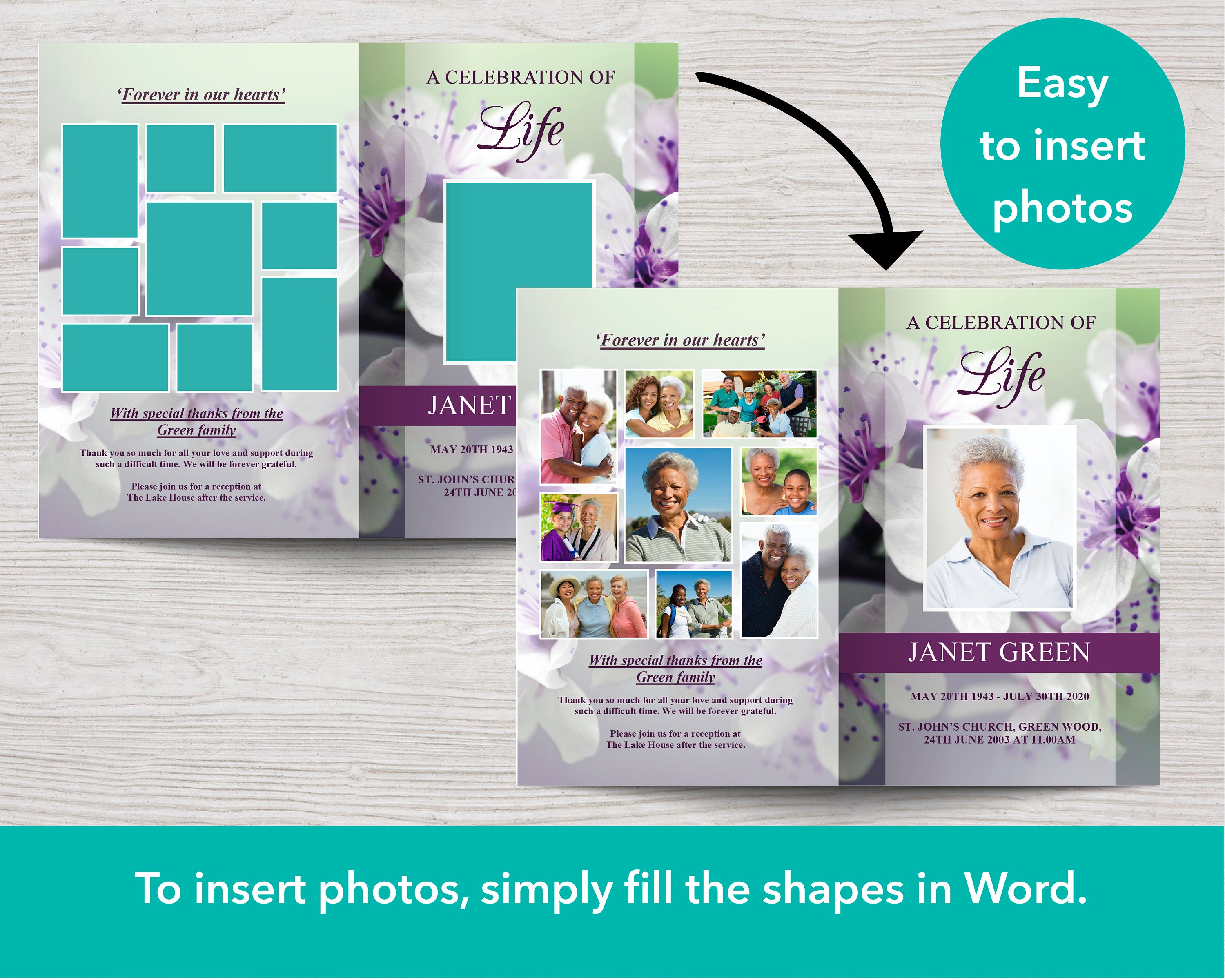 Funeral Program Template White Flowers Celebration of life | Etsy