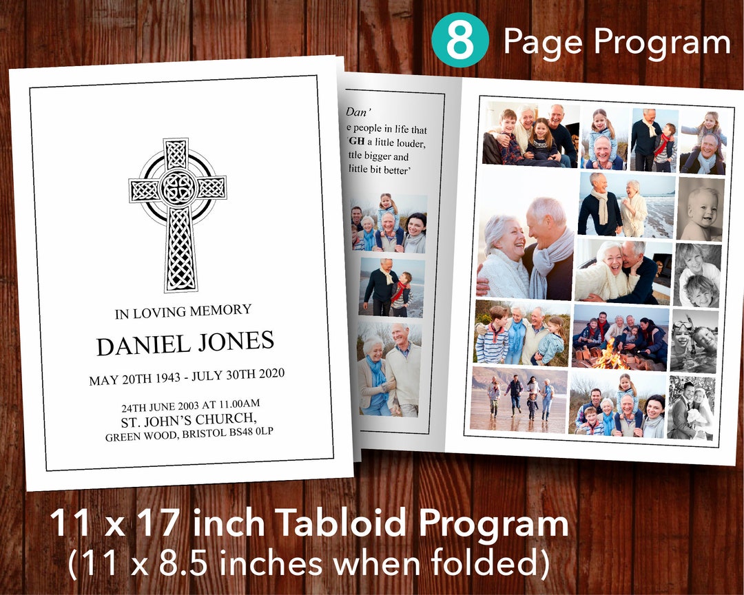 Catholic Funeral Program Template 8 Page 11 X 17 Inch Catholic Cross ...