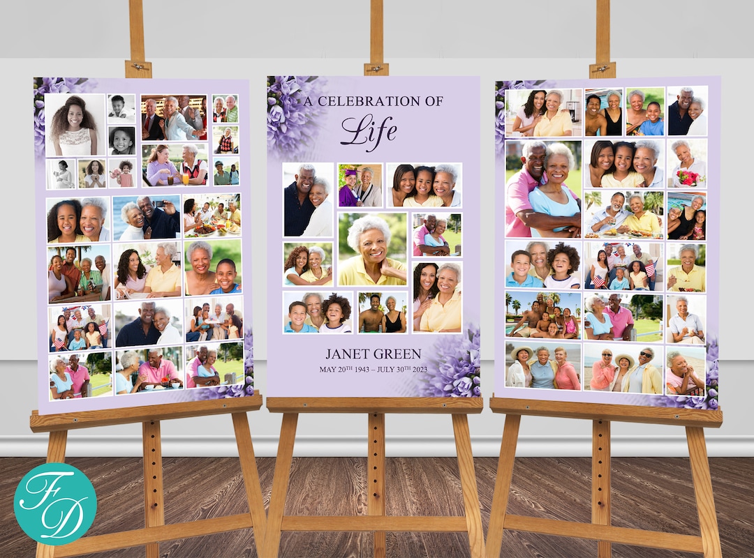 Funeral Poster Template With Purple Flowers Celebration of Life Poster ...