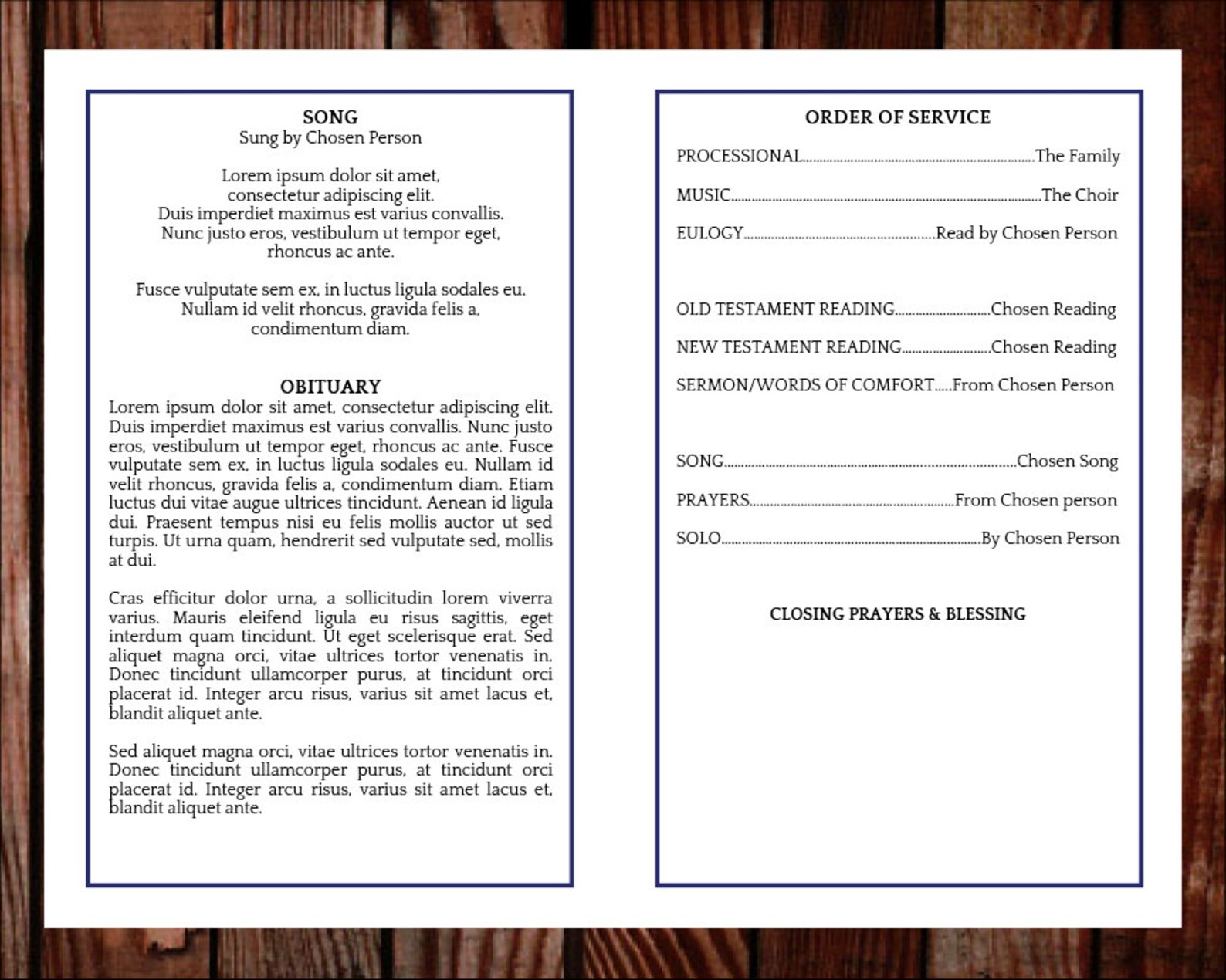 Traditional Funeral Program Template Obituary Program - Etsy