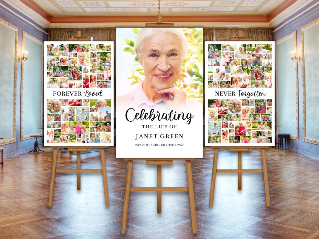 In Loving Memory Funeral Collage Set, Custom Funeral Memory Boards ...