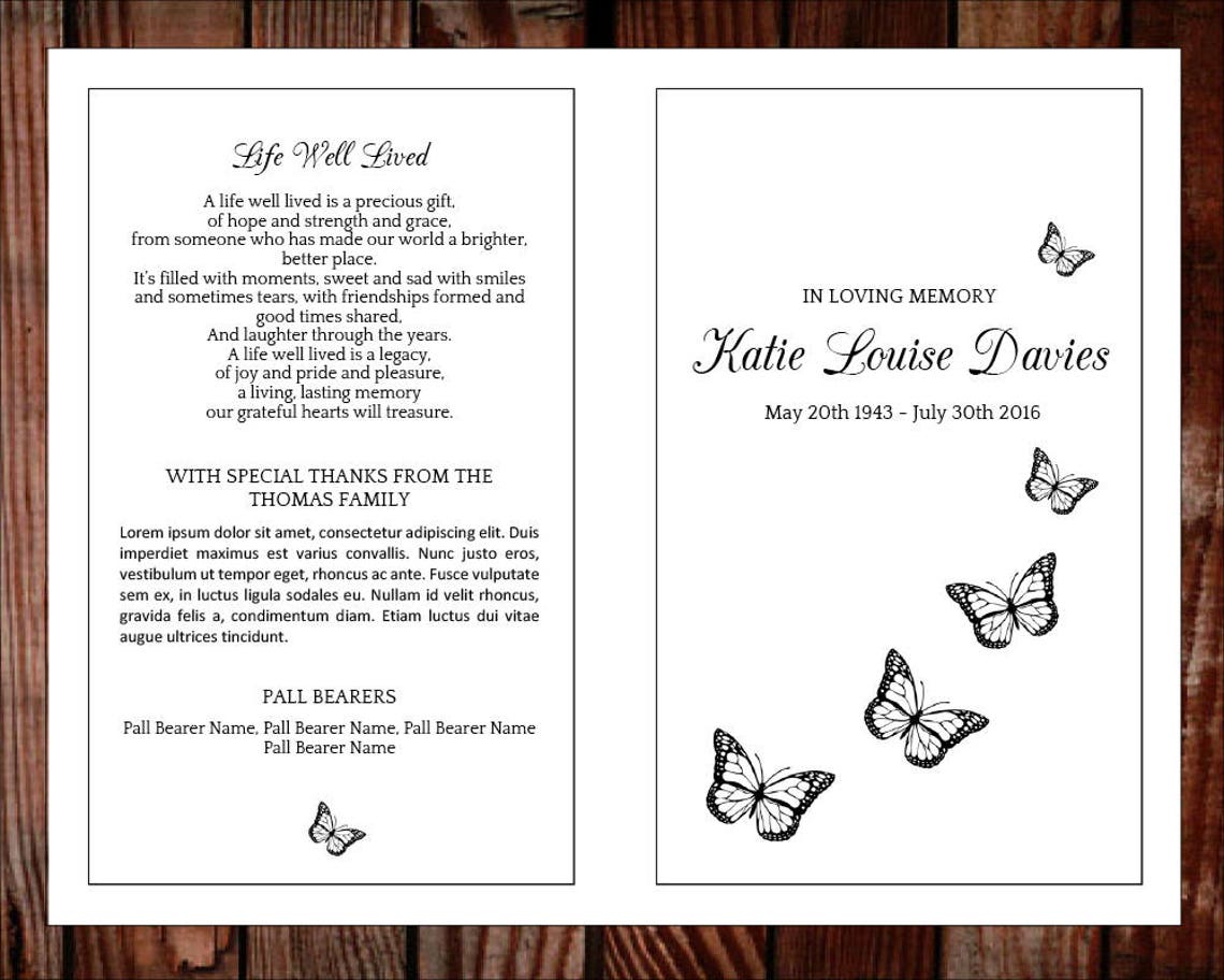 Butterfly Funeral Program Template Butterfly Celebration of - Etsy Finland