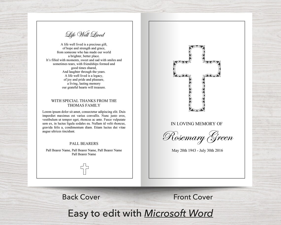 Catholic Cross Funeral Program Template Memorial Program - Etsy