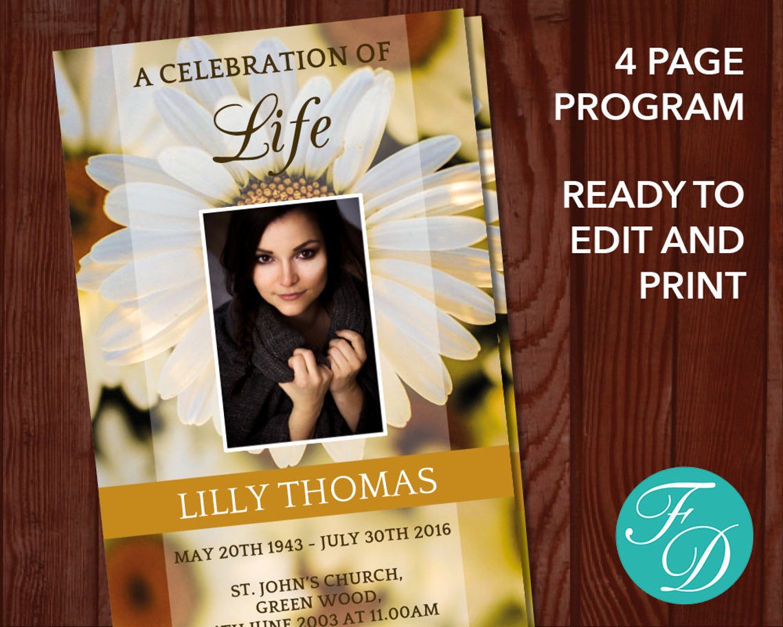 Daisy Funeral Program Template Celebration of Life Program - Etsy