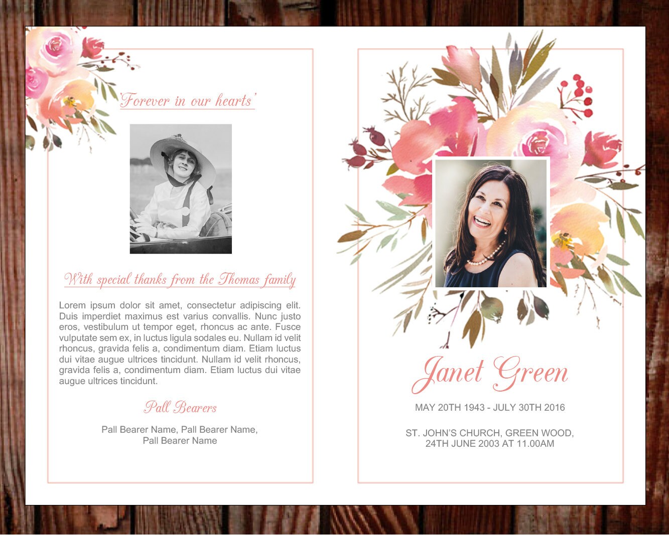 Wild Flowers Funeral Booklet | Elegant Obituary Booklet | Bifold ...