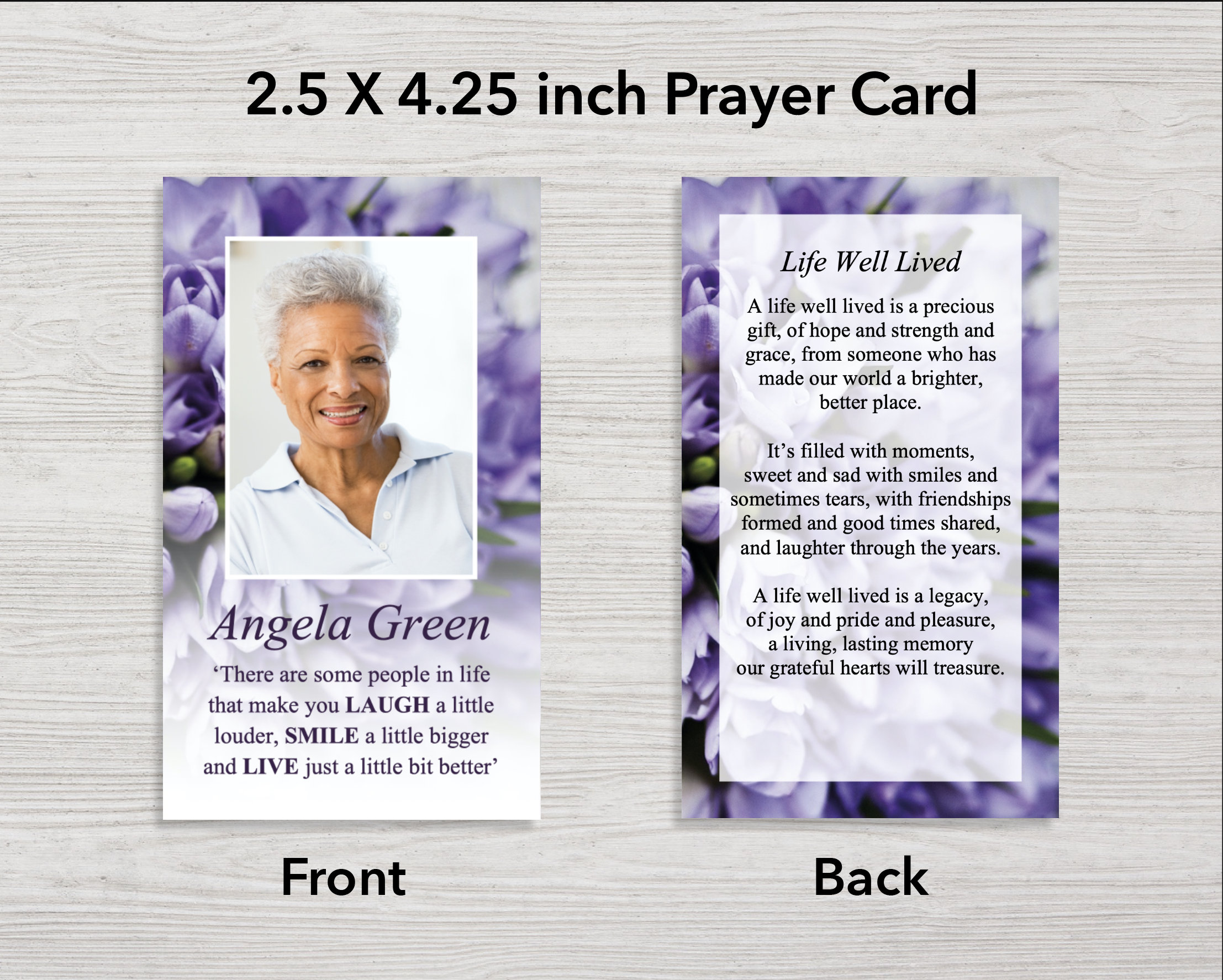 Purple Funeral Prayer Card | Funeral Favor | Memorial Prayer Card ...