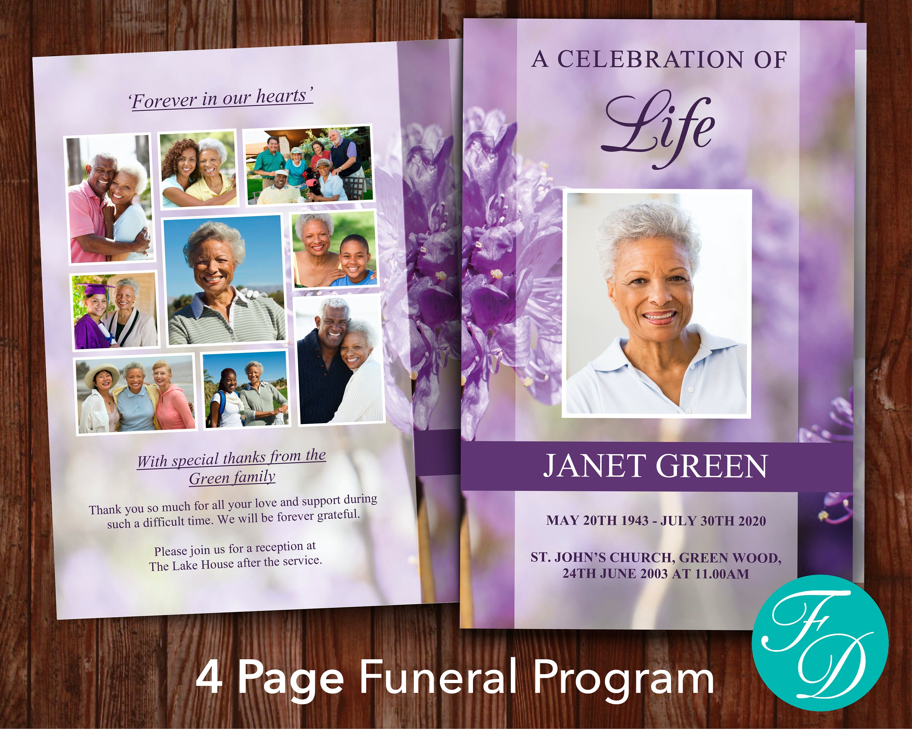 Purple Flowers Funeral Program Template Purple Memorial - Etsy UK