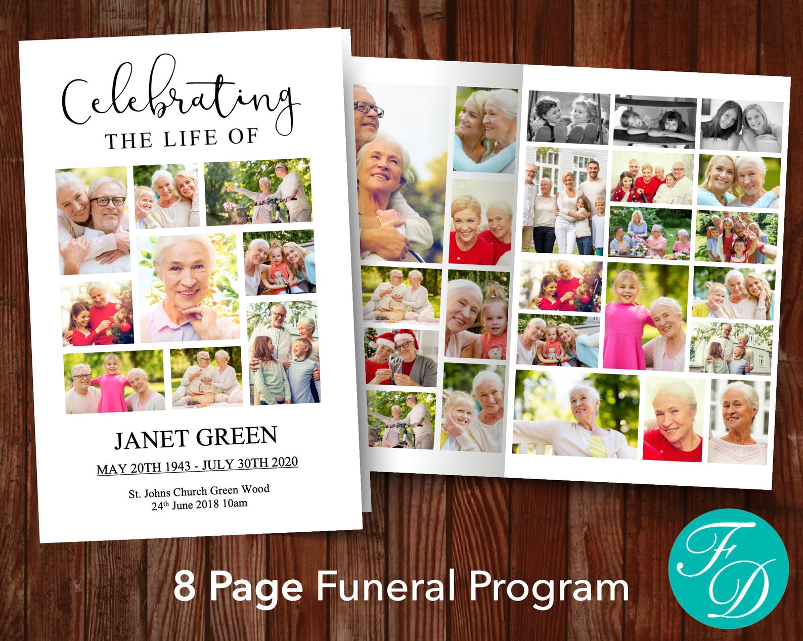 8 Page Funeral Program Template With Photo Collages Obituary | Etsy UK