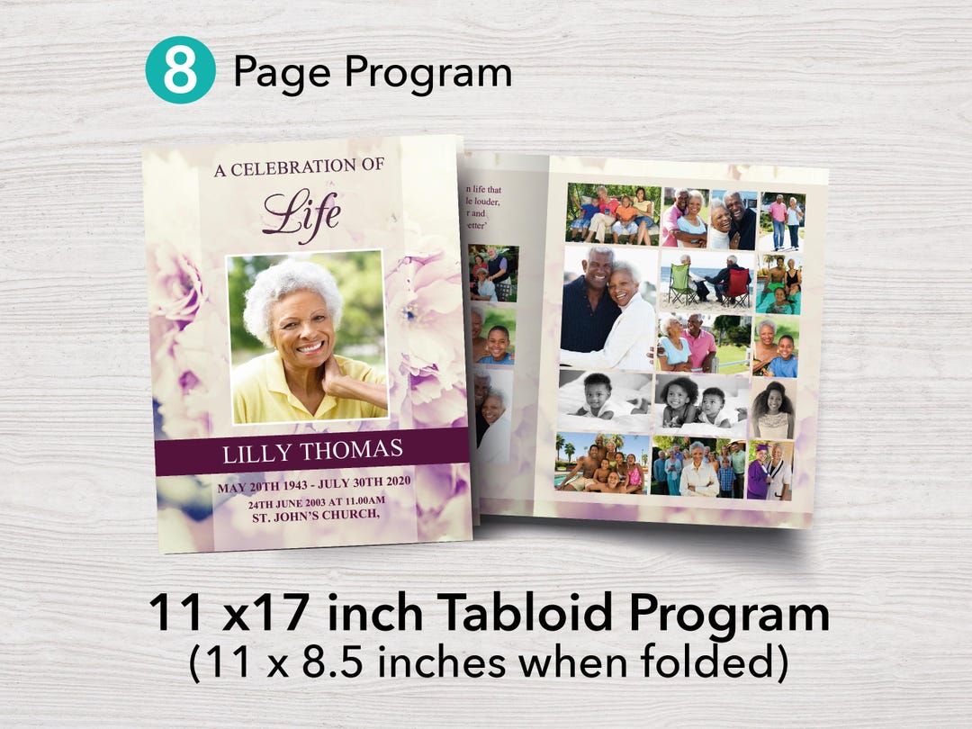 11x17 Funeral Program Template With 8 Pages | 8 Page Tabloid Obituary ...